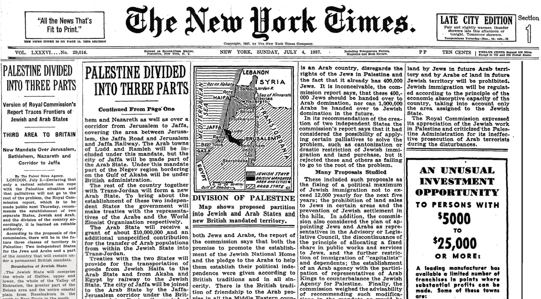 Flashback 1937 - Palestine Divided into Three Parts - IslamiCity